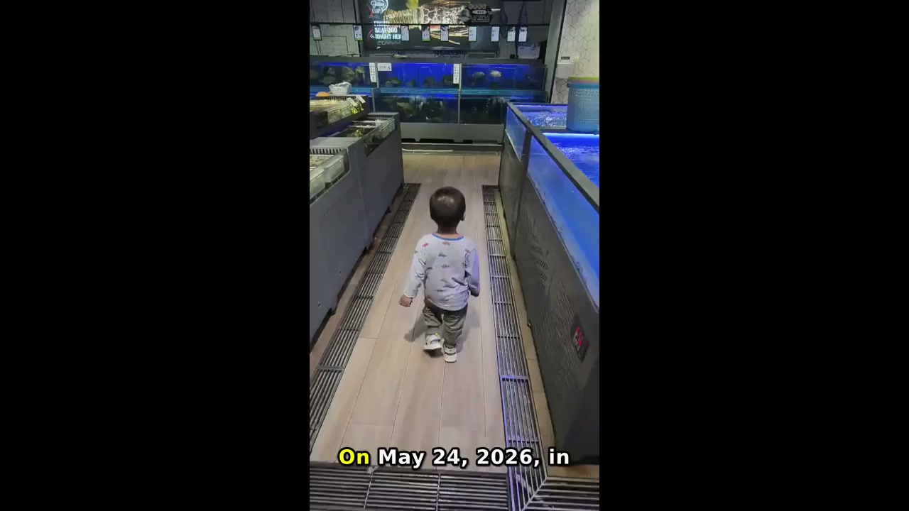 Fish jumps out of tank and startles child in Guangdong, China