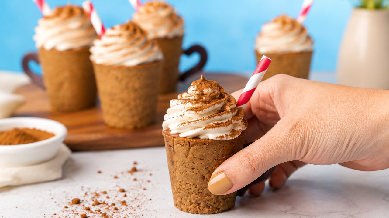 Coffee cup dessert with cream swirl topping