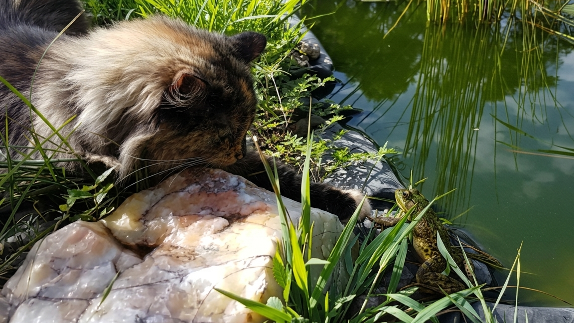 This cat just wanted to play - then the frog started attacking
