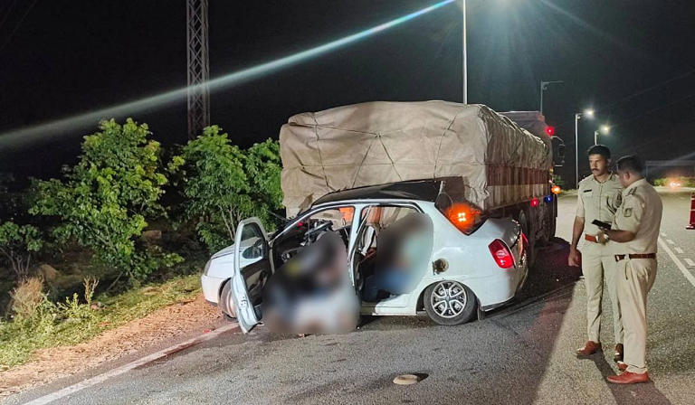 Five killed after car crashes into stationary truck on highway in ...