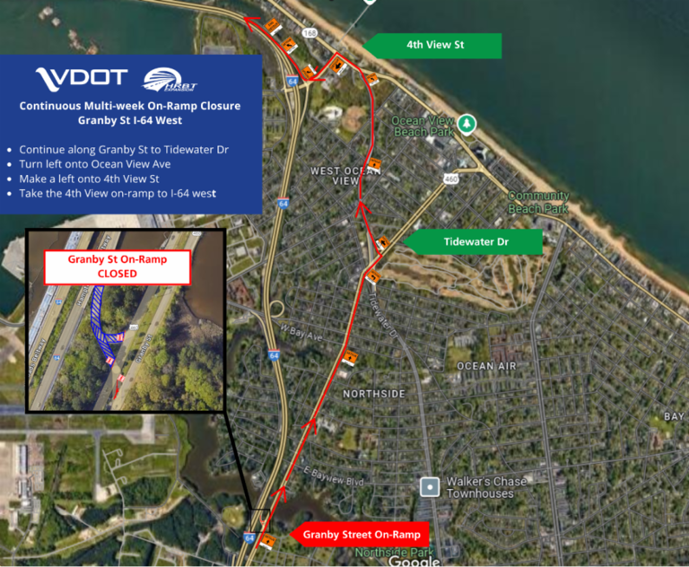 Traffic alert: I-64 W on-ramp from Granby St. to close for several weeks