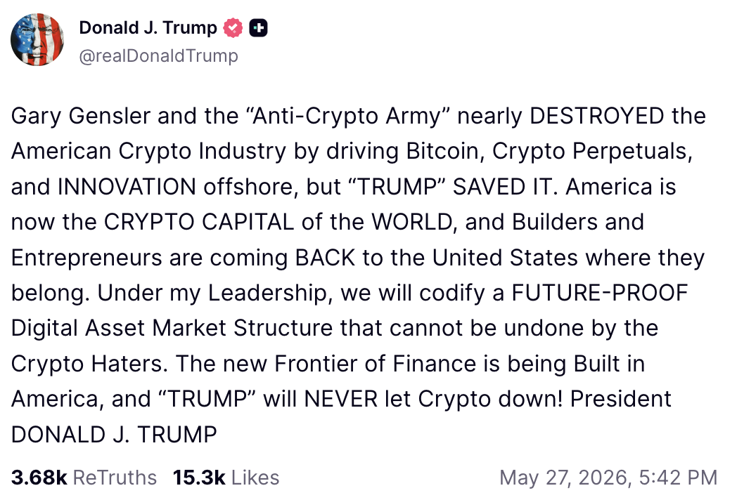 Trump claims he can ‘future proof’ crypto regulation with CLARITY Act