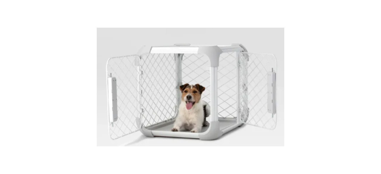 This dog crate doubles as a playpen and is perfect for travel