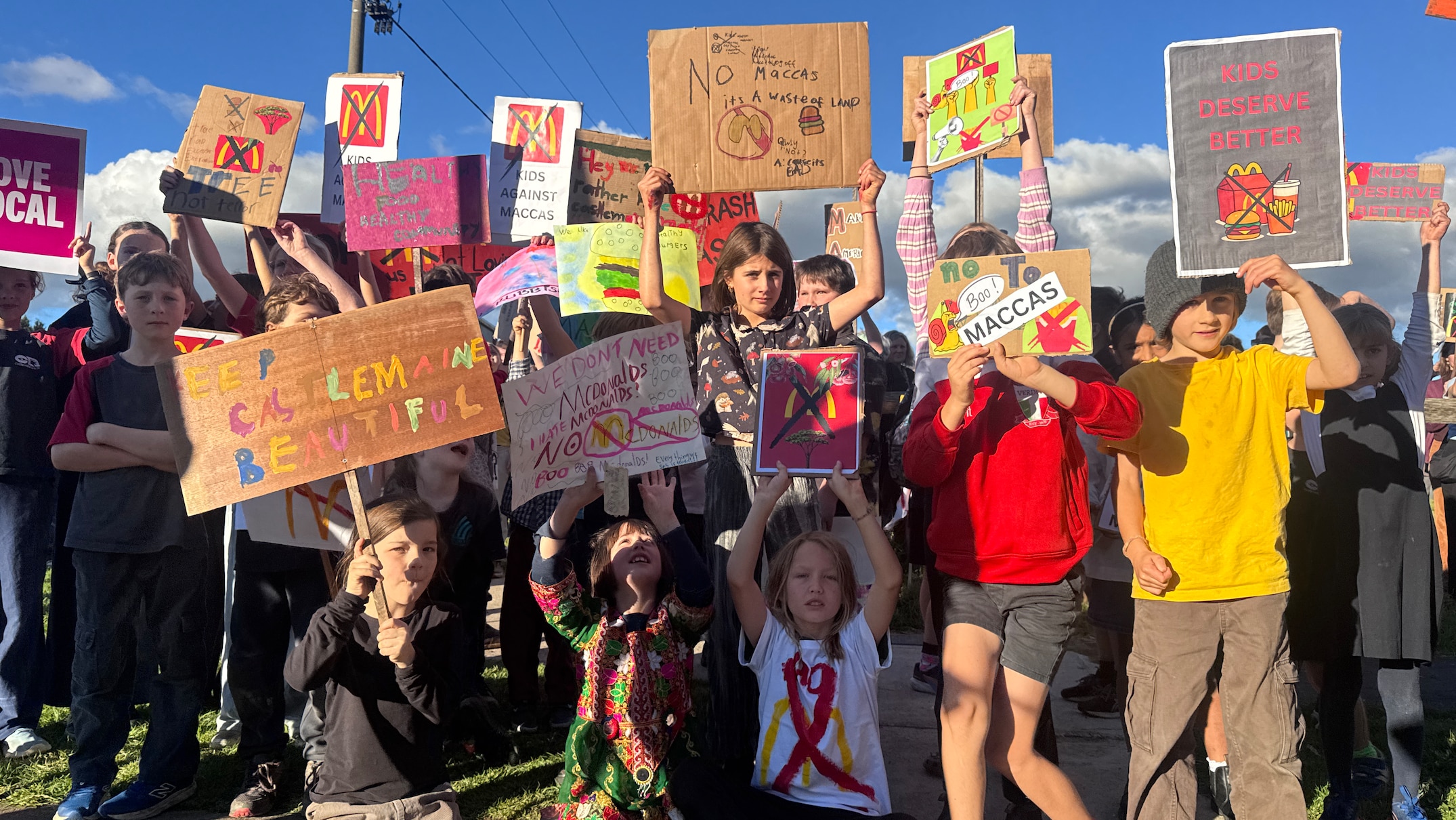 Kids protest against fast-food giant after McDonald's buys Castlemaine ...