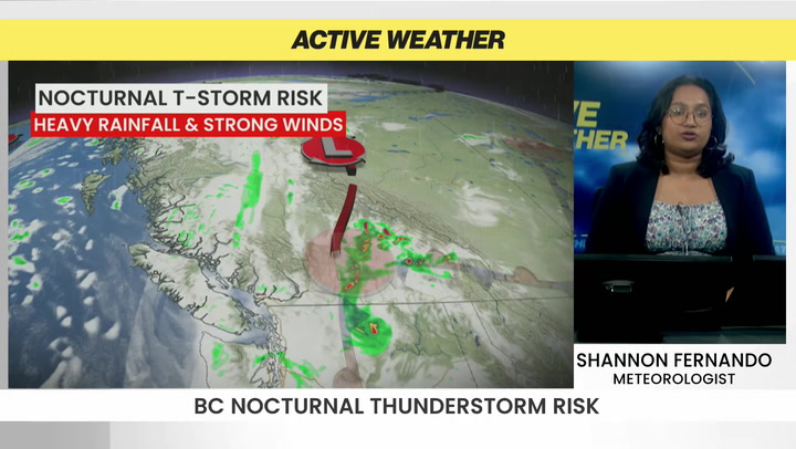 Nocturnal thunderstorm risk for southern British Columbia
