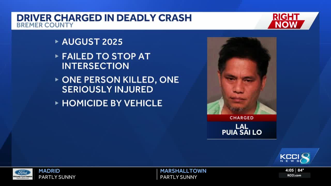 Des Moines man charged in fatal Bremer County crash