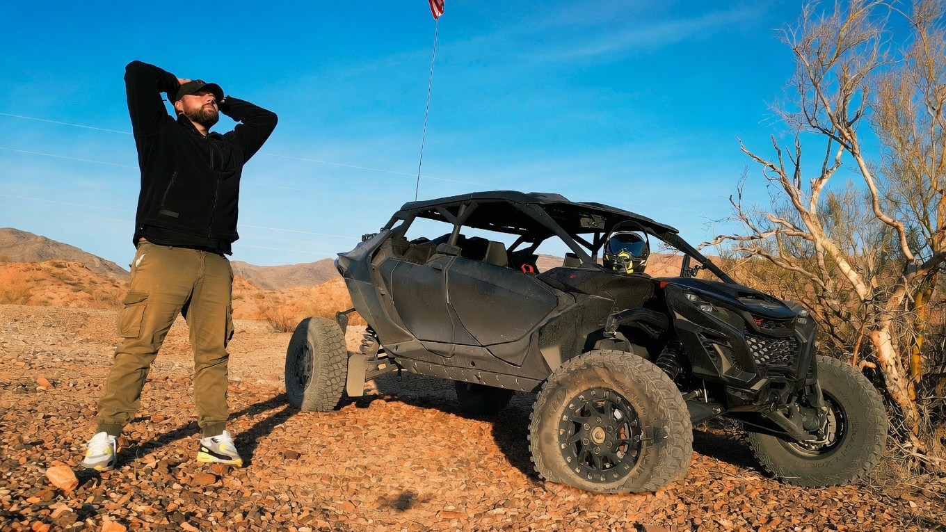 Off-road tire meets a huge rock in close-up impact test
