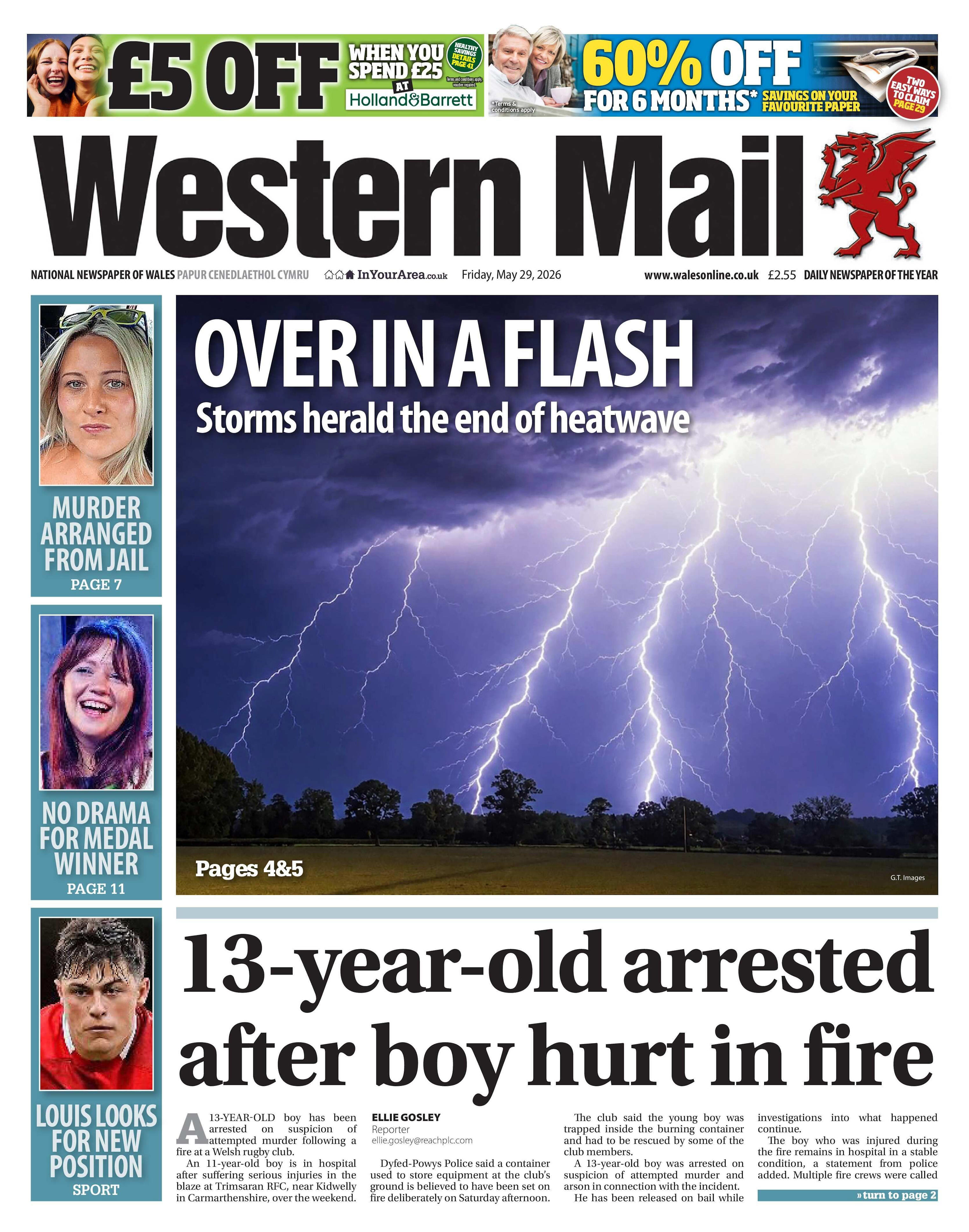 Wales' papers: 13-year-old arrested after boy trapped in burning container