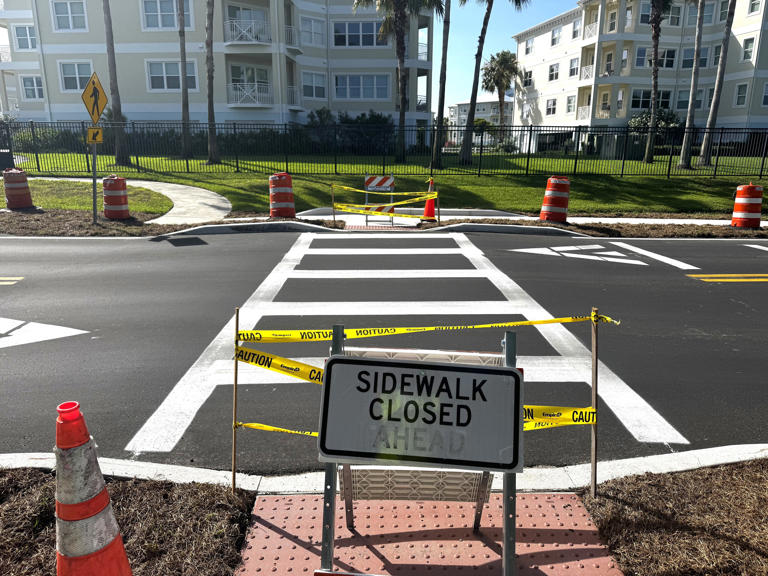 Raised crosswalk under construction on Palma Sola Boulevard