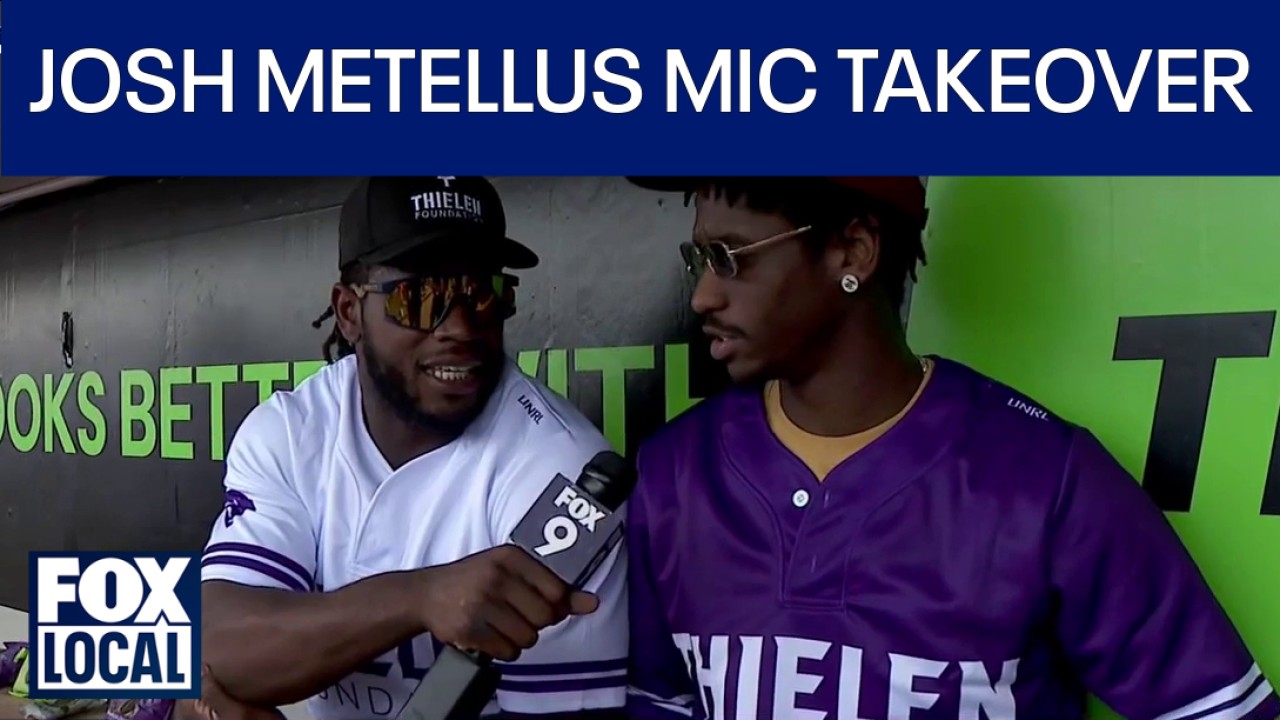 Josh Metellus takes the mic at Adam Thielen charity softball game