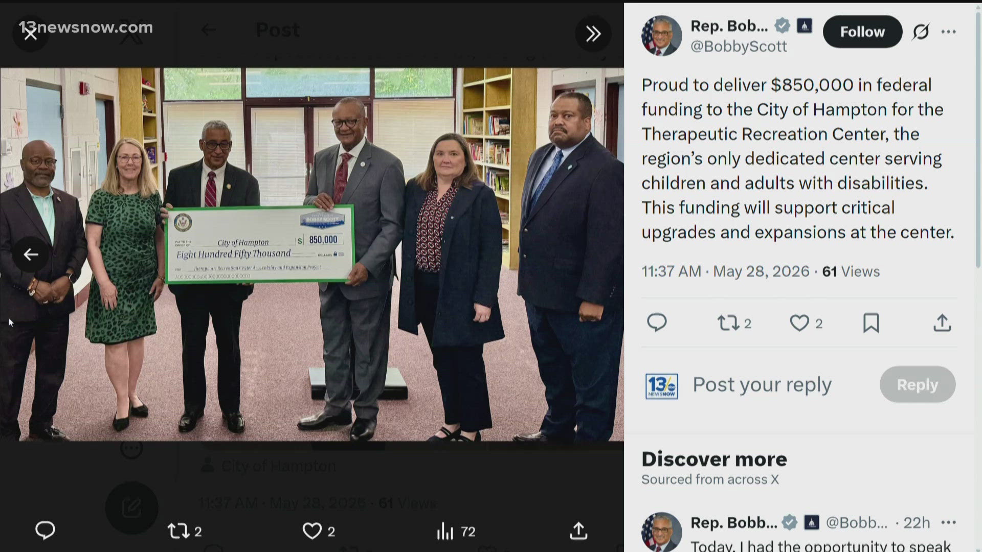 Hampton receives $850K for therapeutic recreation center upgrades