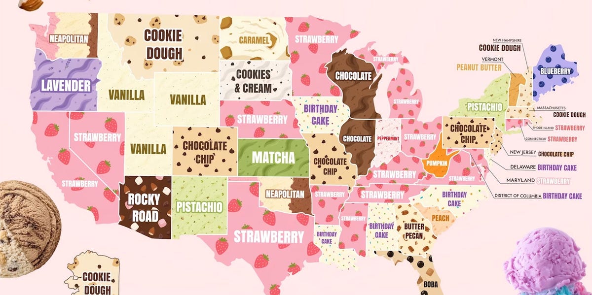 This map shows the most popular ice cream flavor in every state