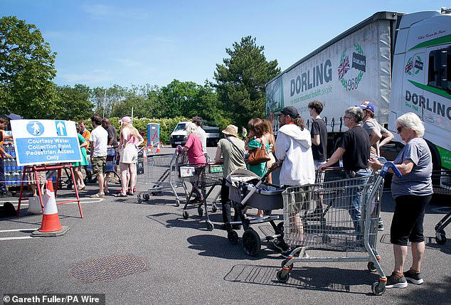 Families forced to queue for bottled water in 32C temperatures after ...