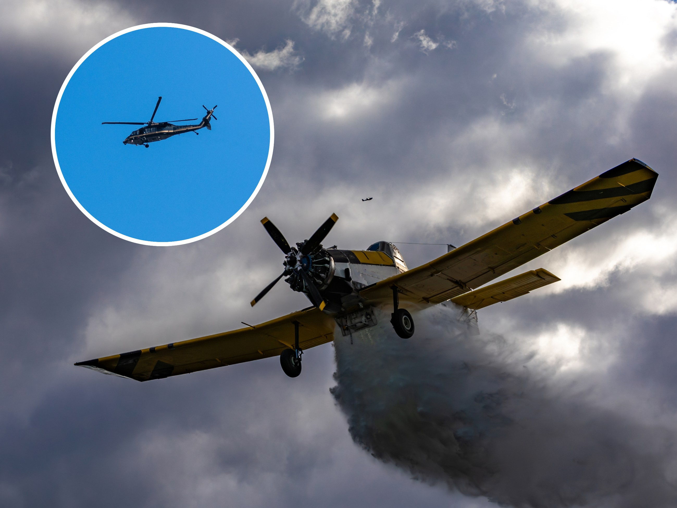 Rozległy pożar pod Warszawą. Strażacy używają Dromaderów i Black Hawk-a