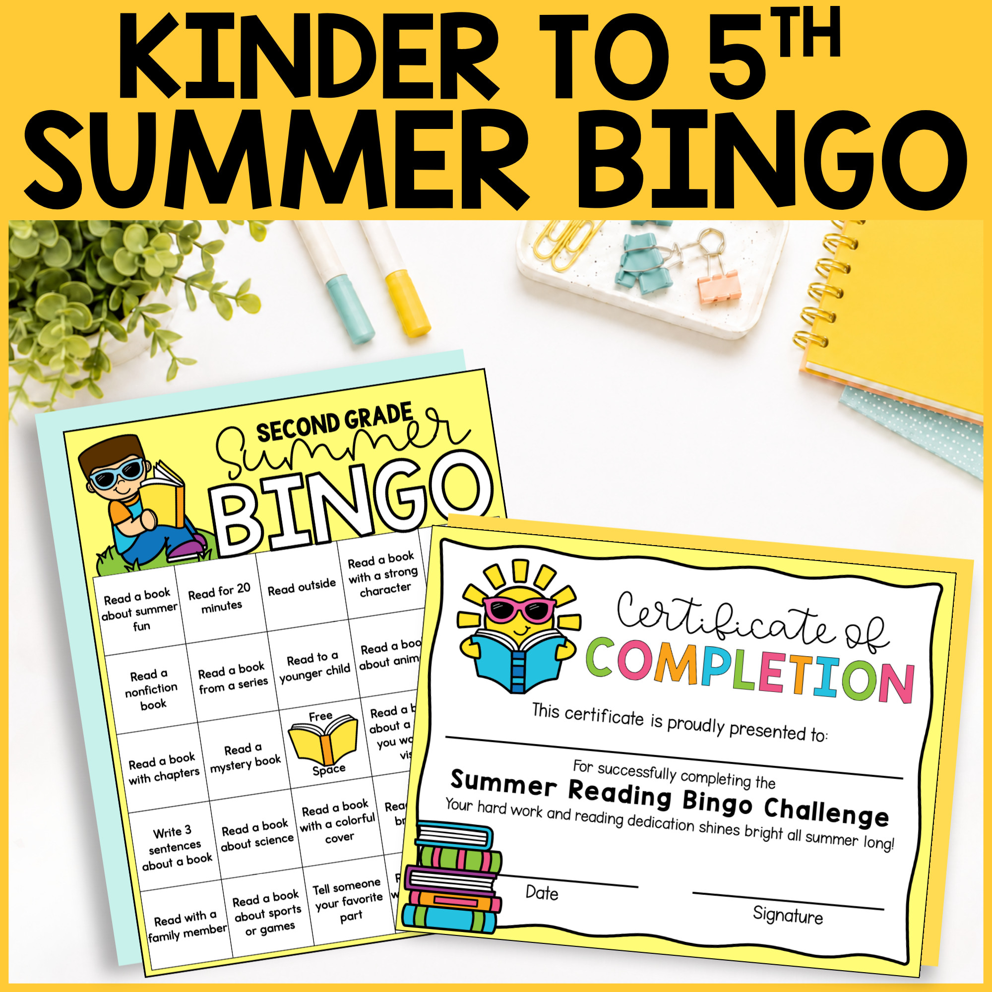 Free summer reading challenge (bingo PDF for K-5)