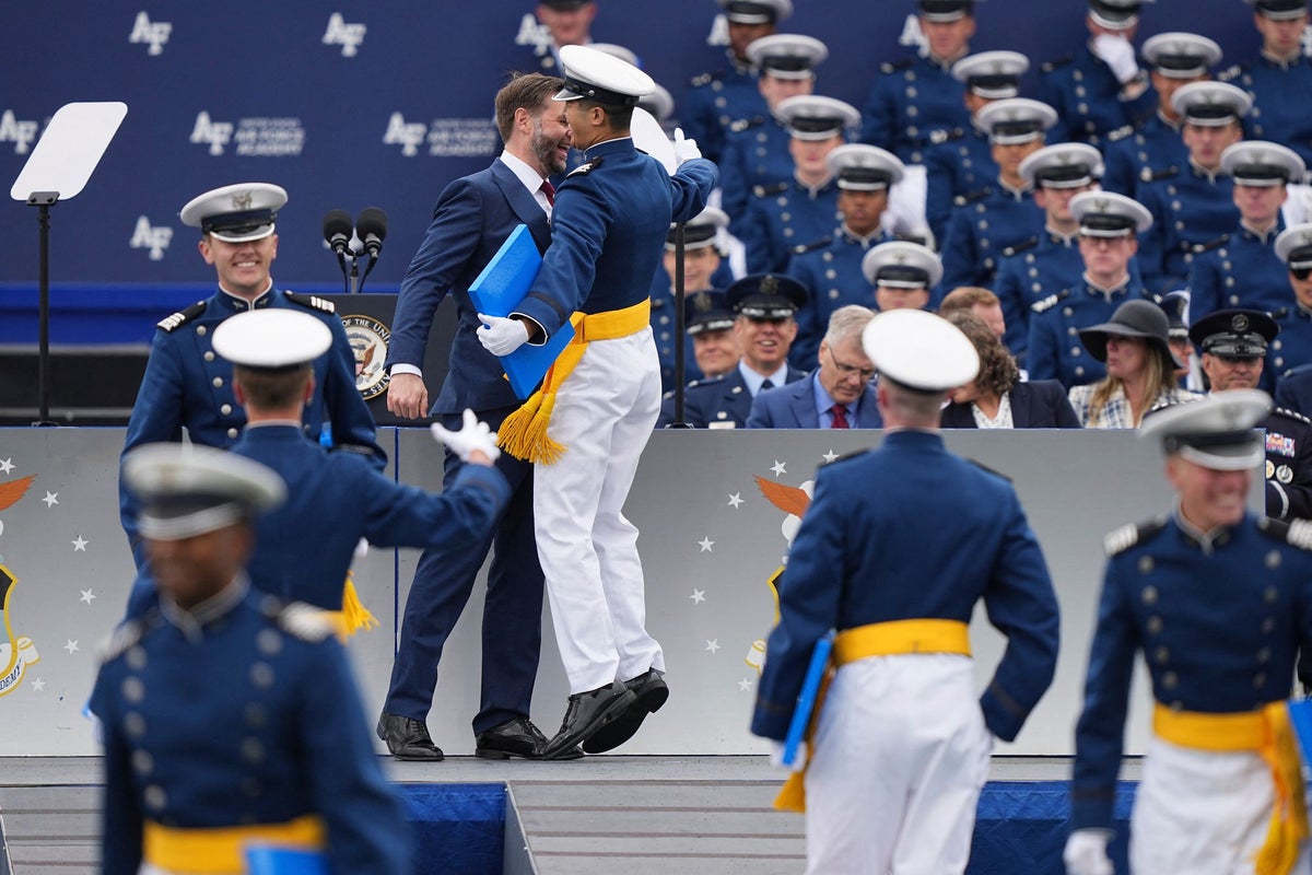Vance chest bumps graduating cadets and echoes the pope’s AI warning