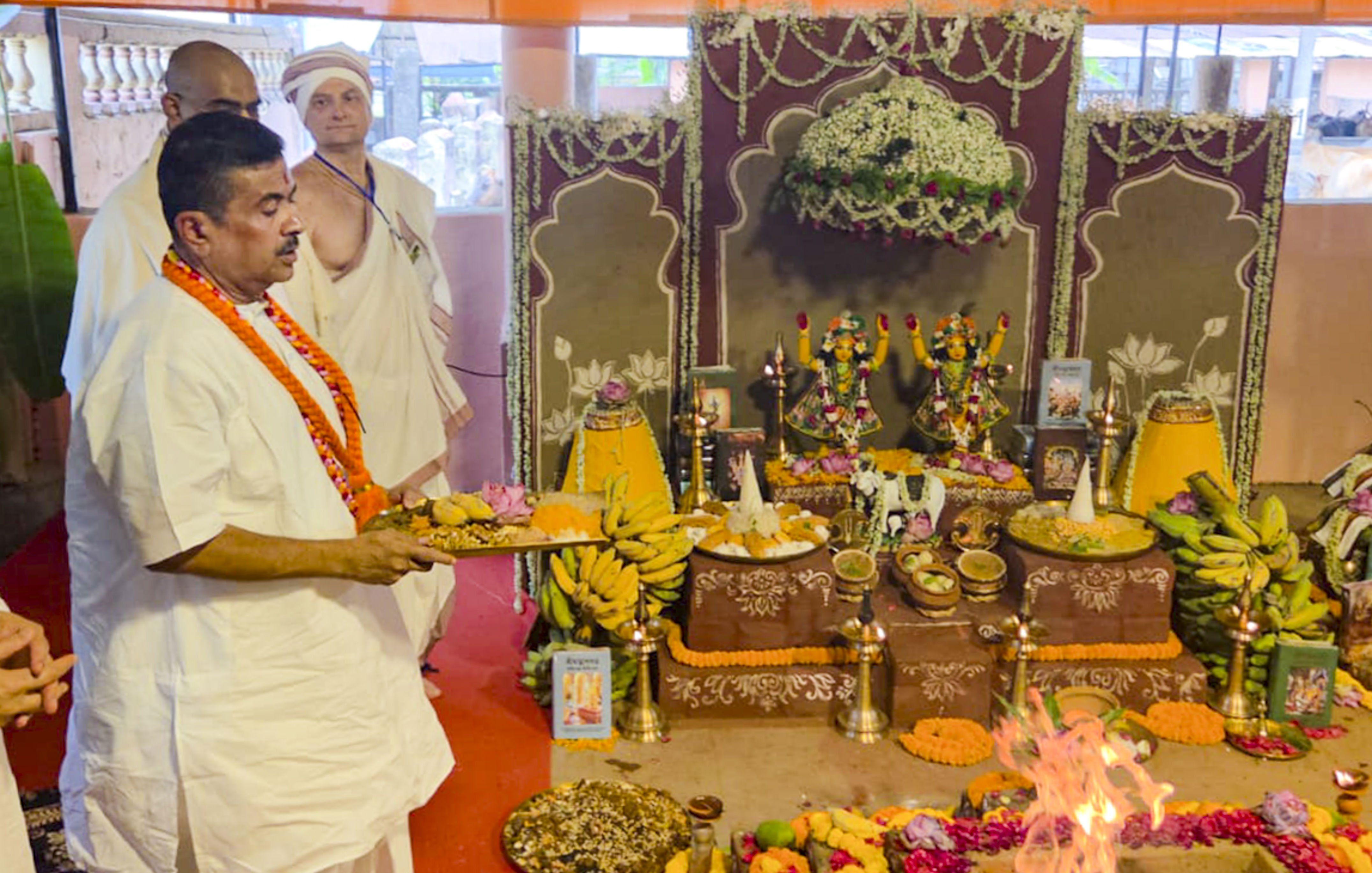 Suvendu Adhikari performs 'gau puja' during first ISKCON visit as Bengal CM