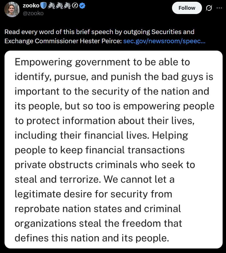 SEC Commissioner Peirce defends crypto privacy tools against ...