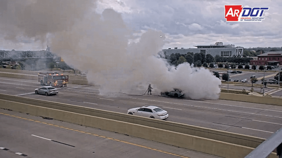 Car fire on I-30 near Arkansas River in Little Rock