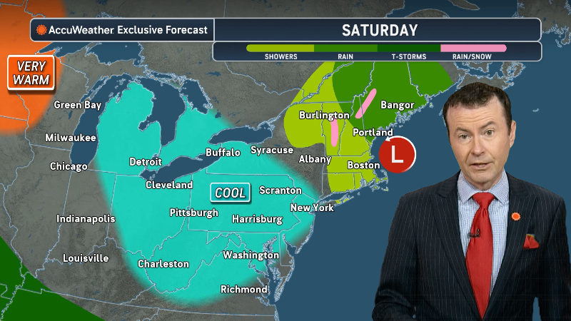 Cool and wet for New England, sunny for mid-Atlantic