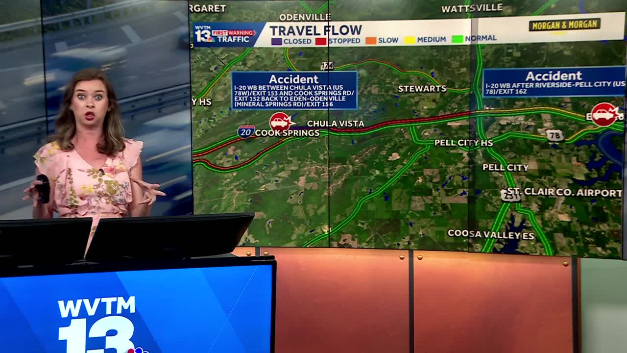 Tractor-trailer overturns on I-20 in St. Clair County, spilling scrap metal