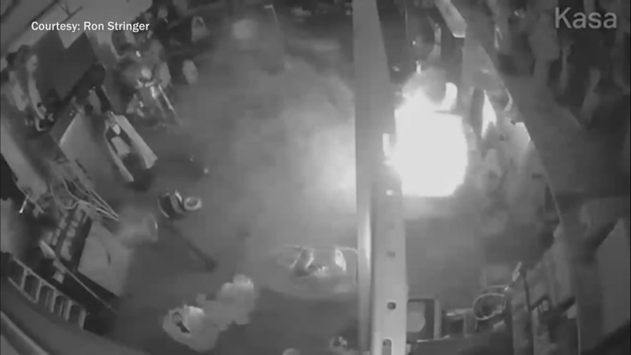 Pressure washer explosion inside Indiana garage captured on video