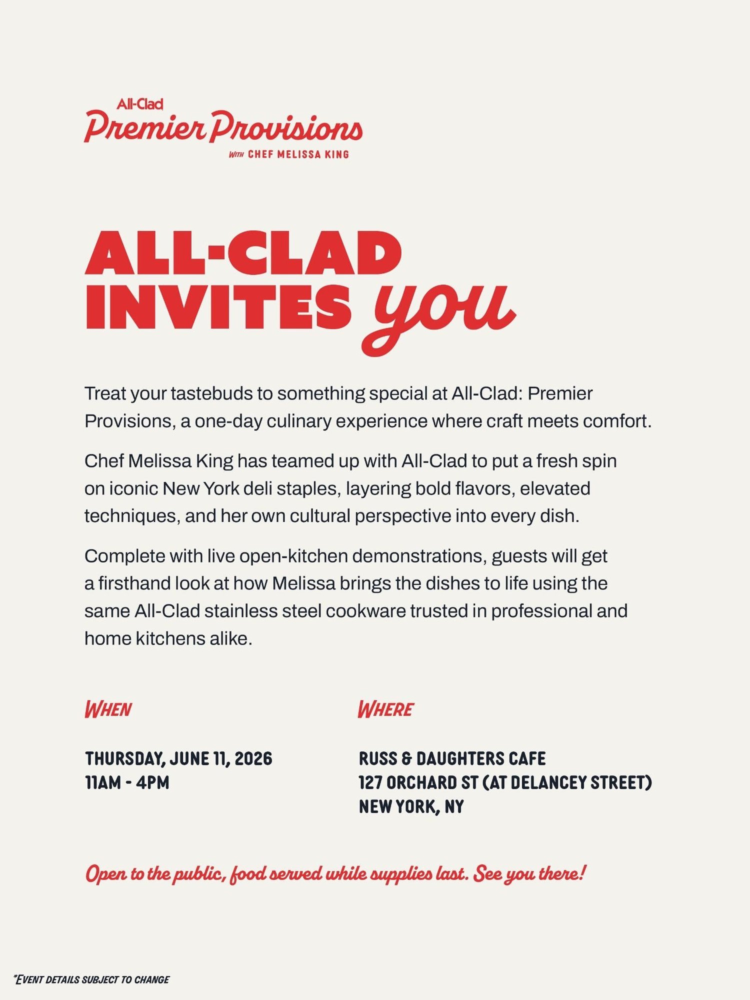All-Clad Premier Provisions with chef Melissa King, NYC