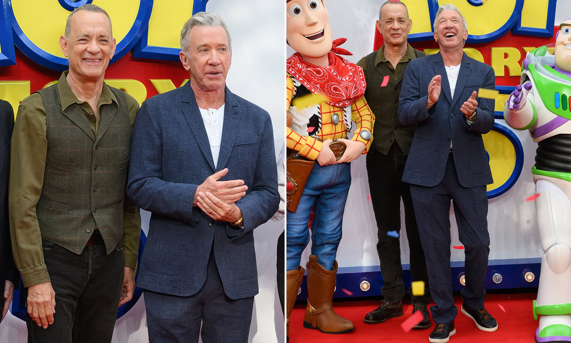 Tom Hanks and Tim Allen lark around on the red carpet at the UK ...