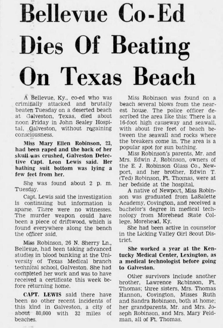 Who killed Mary Ellen Robinson? An unsolved homicide, a quest for answers