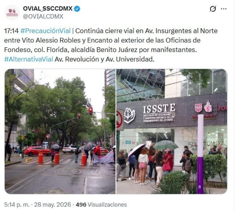 Manifestantes bloquean Insurgentes Sur y provocan largas filas de ...