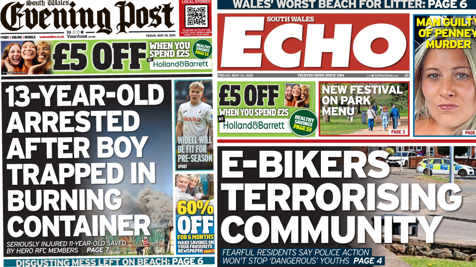 Wales' papers: 13-year-old arrested after boy trapped in burning container