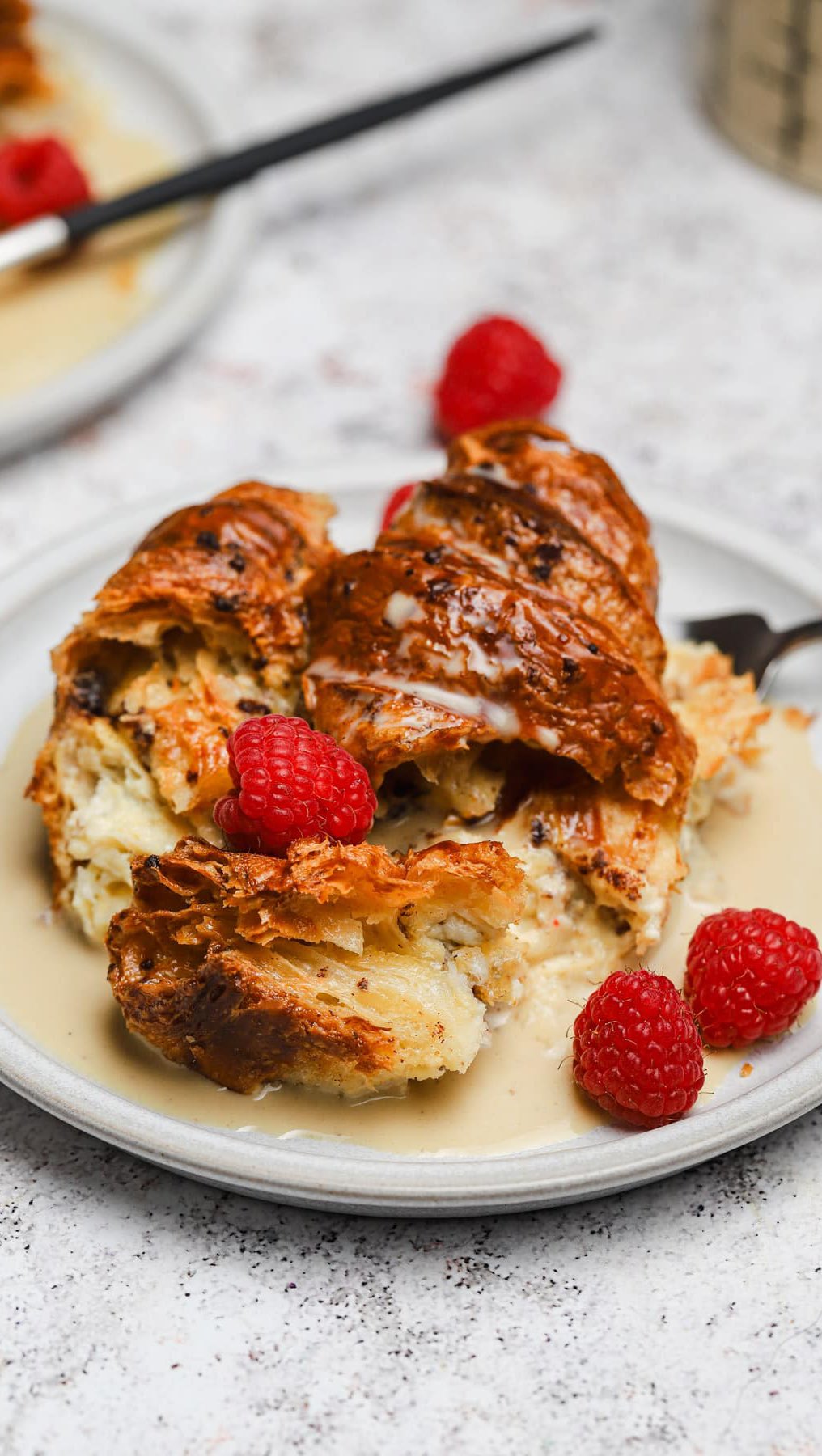 Warm croissant bread pudding with espresso crème anglaise