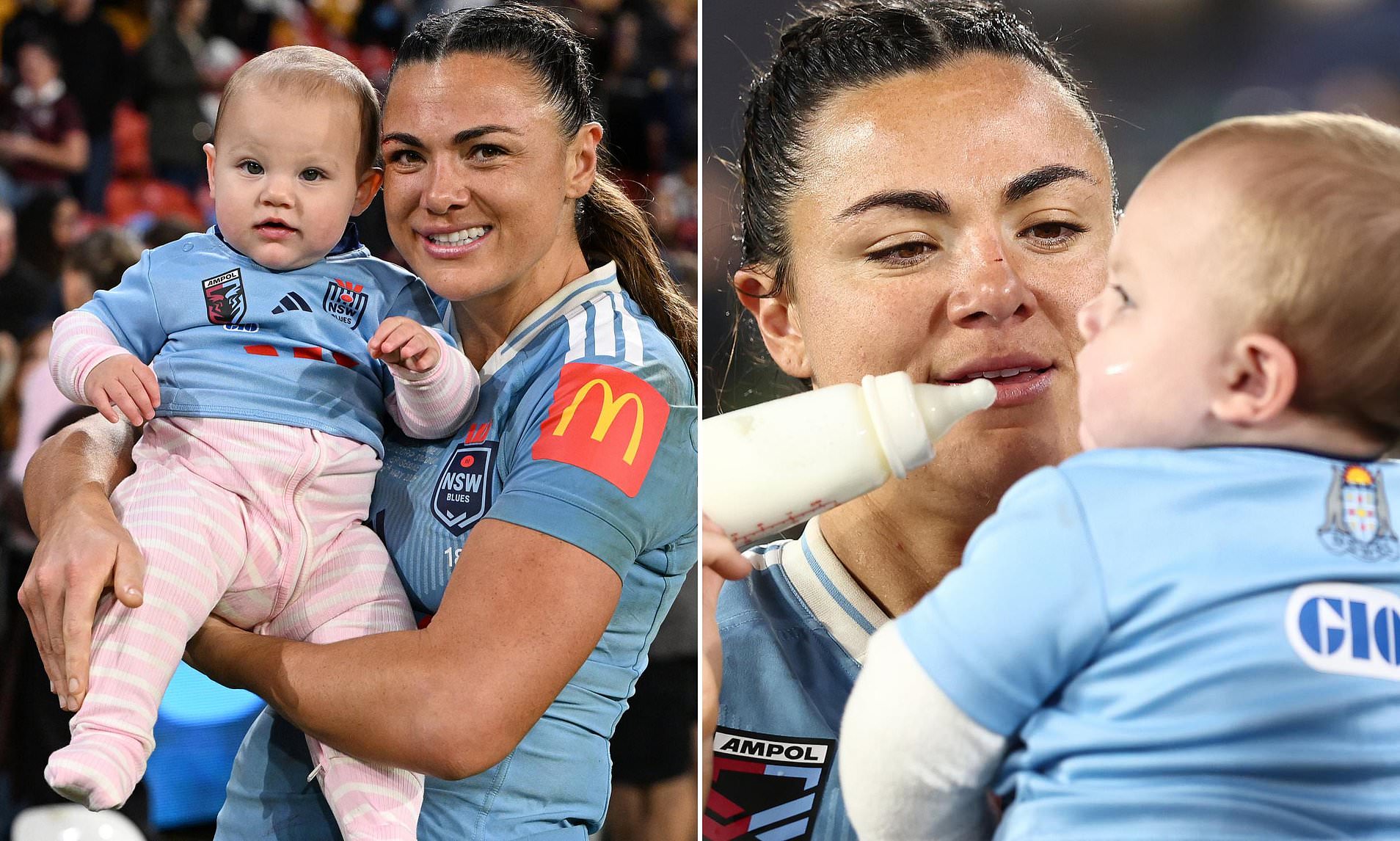 Innocent image of Millie Elliott feeding her baby after State of Origin ...