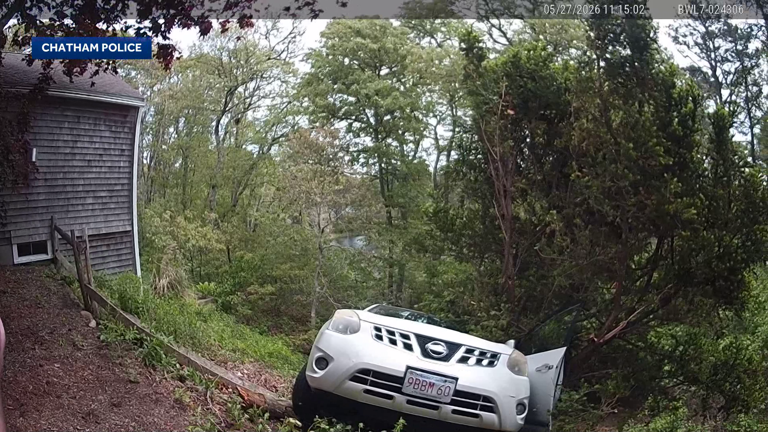 Video shows car teetering down embankment on Cape Cod