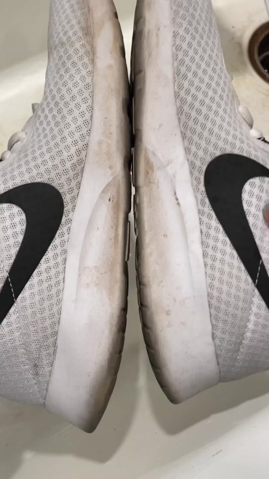 Cleaning my husband’s shoes while sharing funny stories