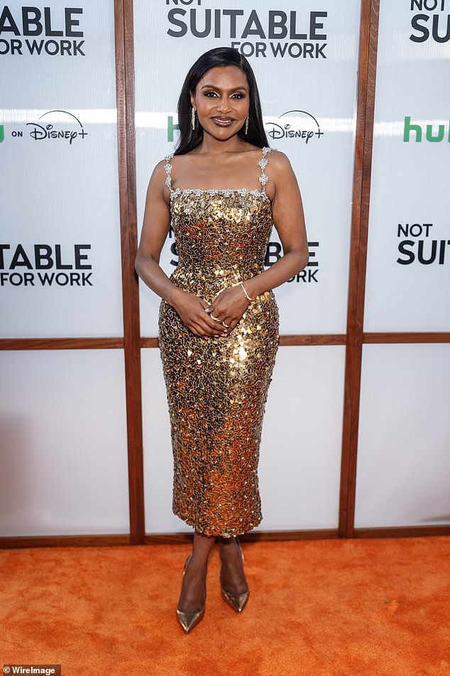 Mindy Kaling channels Kim Kardashian in golden gown at premiere after ...