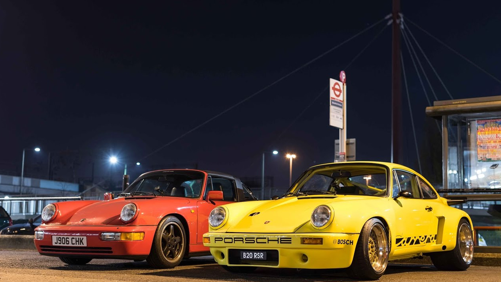 Ace Cafe London turns into a Porsche showcase at night