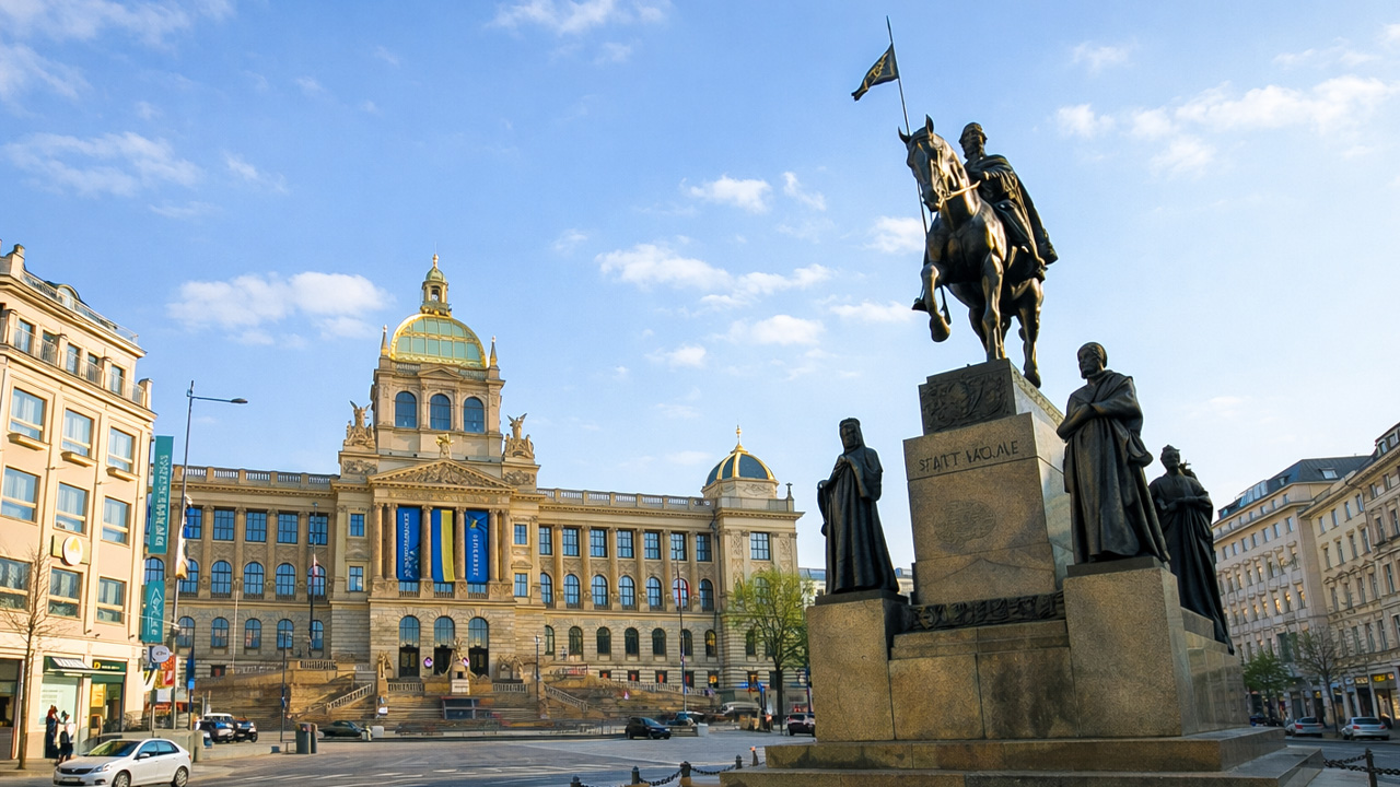 Sådan ser Prags historiske torv ud fra gaden