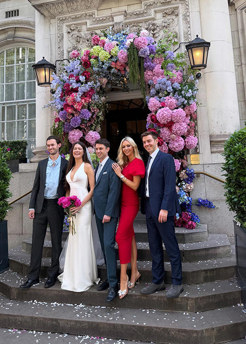 Rosanna Davison is a lady in red as hunky brother ties the knot