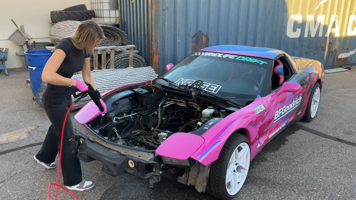 Pressure washing the engine bay of a classic C5 Corvette