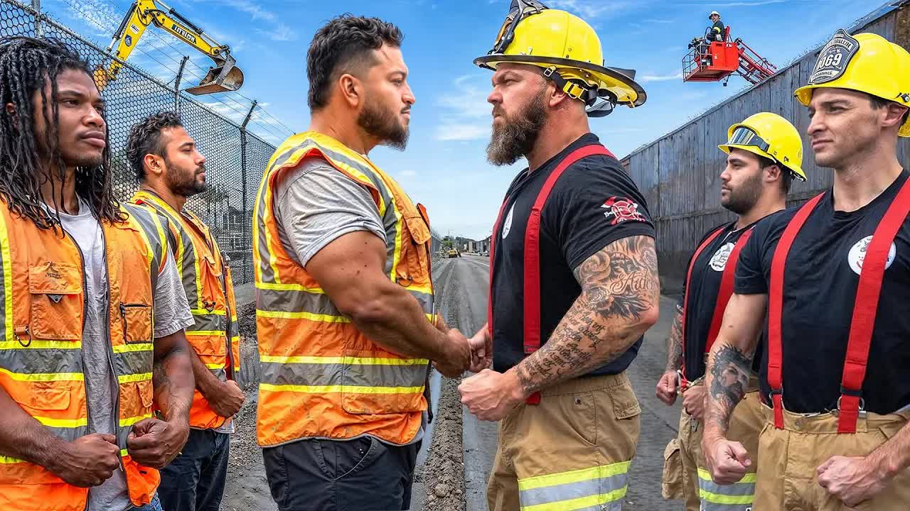 Watch what happens when construction workers confront firefighters