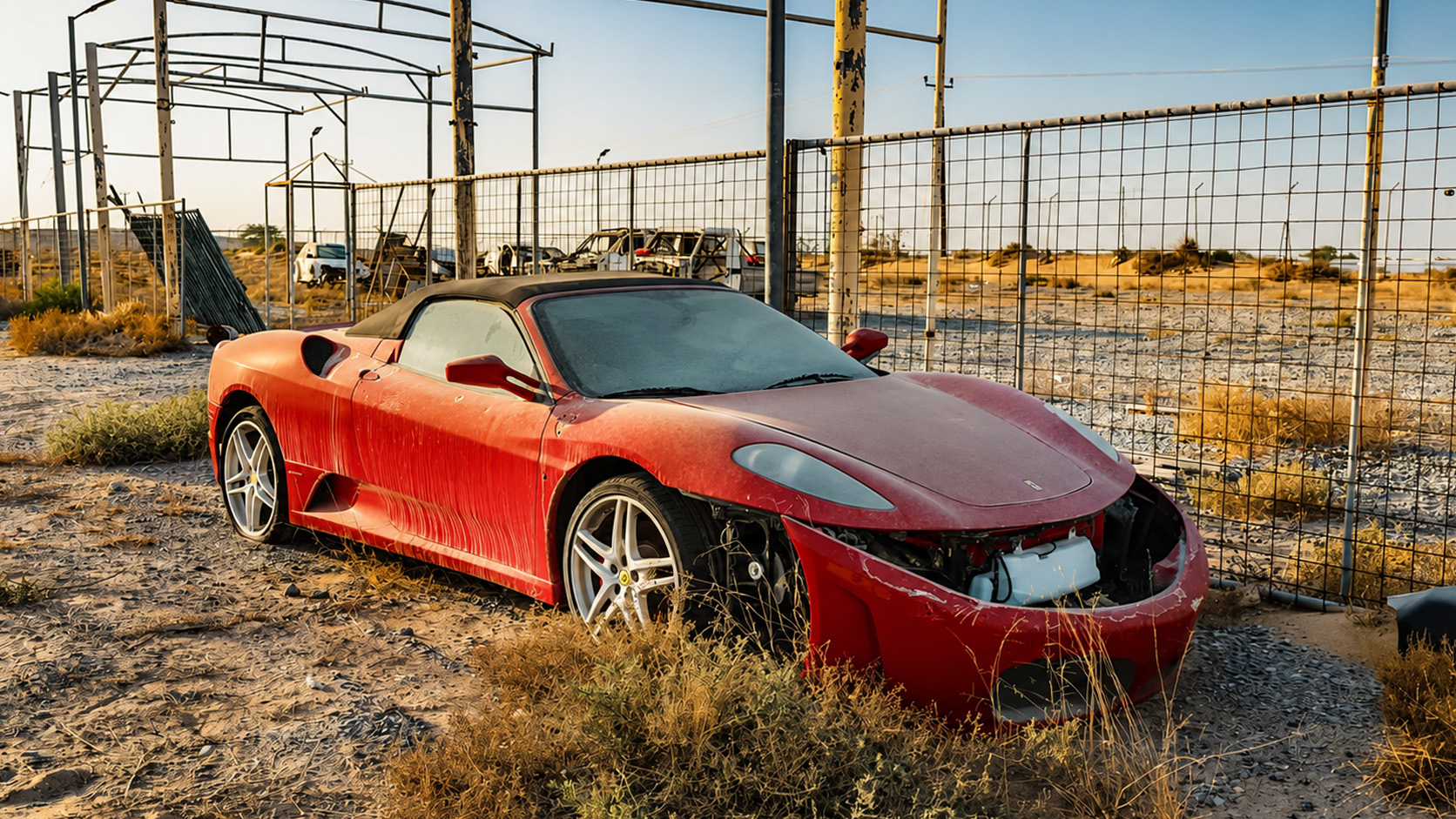 Abandoned Ferrari found sitting in a Dubai junkyard