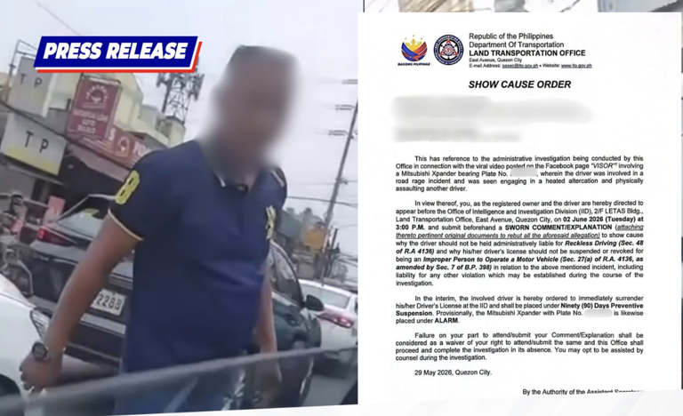 LTO suspends license of driver in viral road rage incident