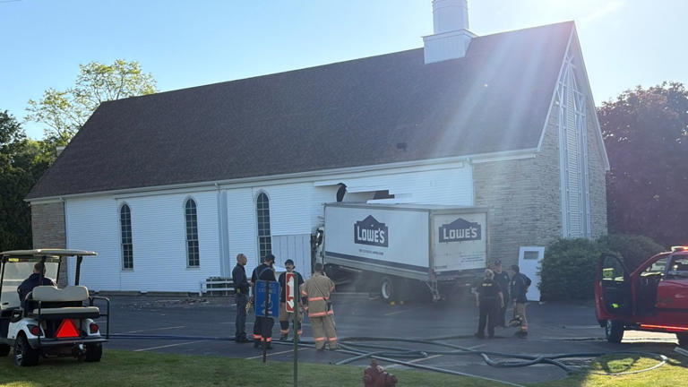 2 rescued after box truck crashes into Alpine Township church