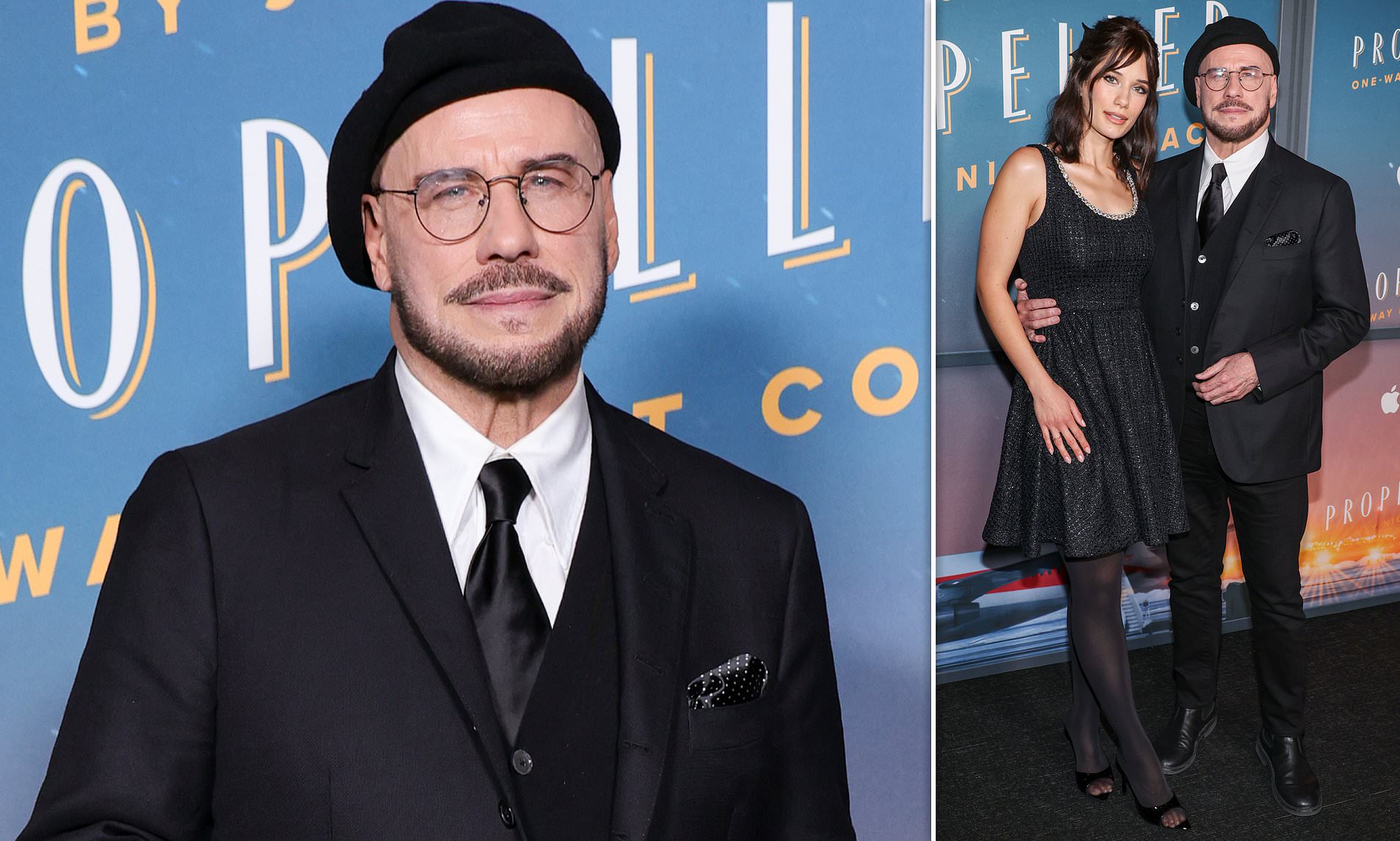John Travolta continues to sport his kooky new look with another beret