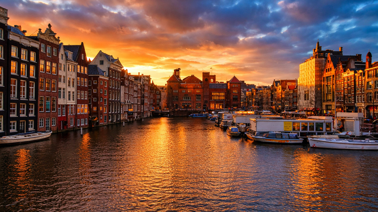 Paseo por los canales de Ámsterdam con barcos y vistas de la hora dorada