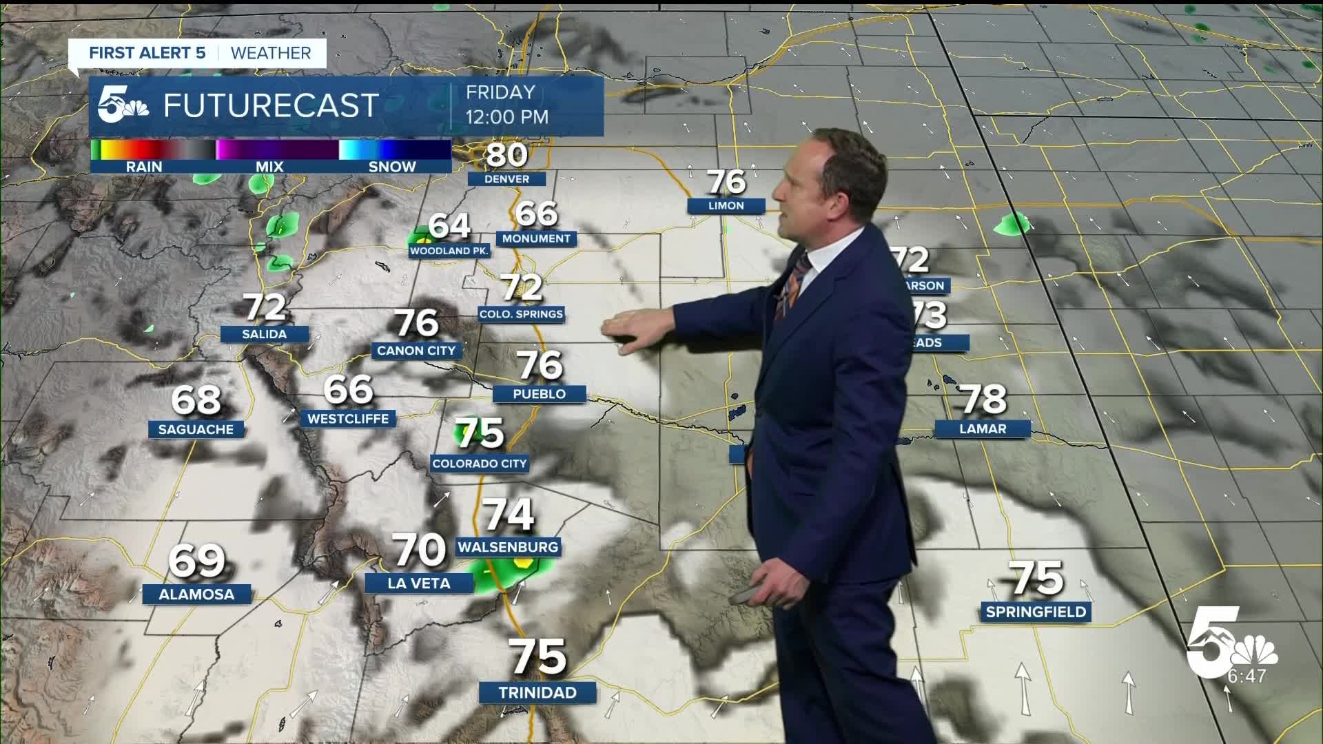 Our work week ends warm, with a few hit or miss thunderstorms