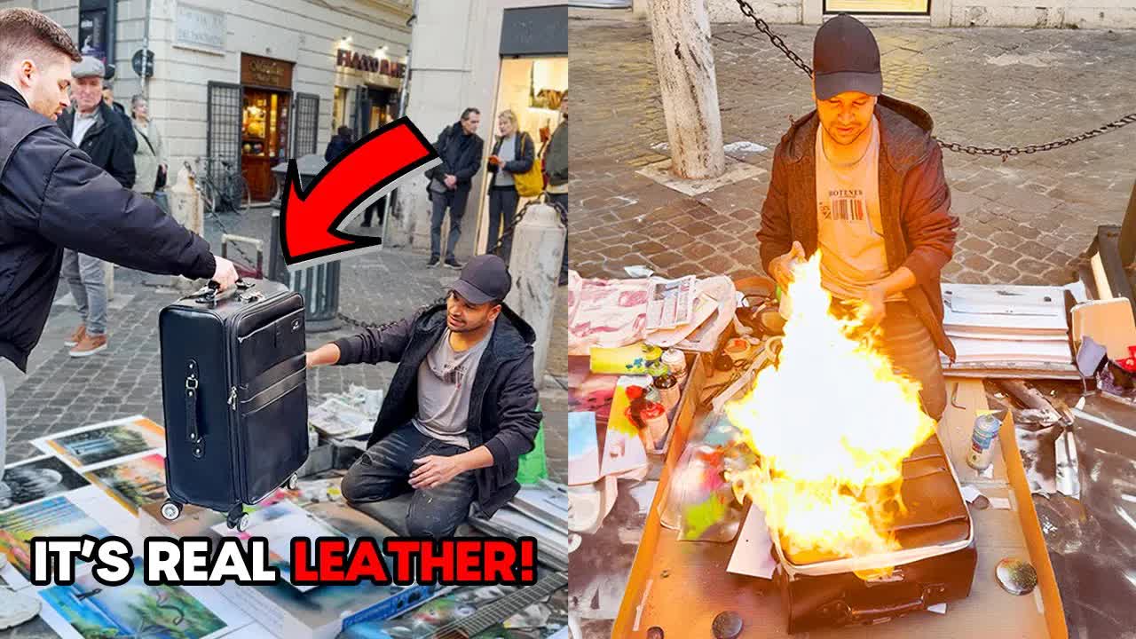 I asked a street artist to paint my leather suitcase