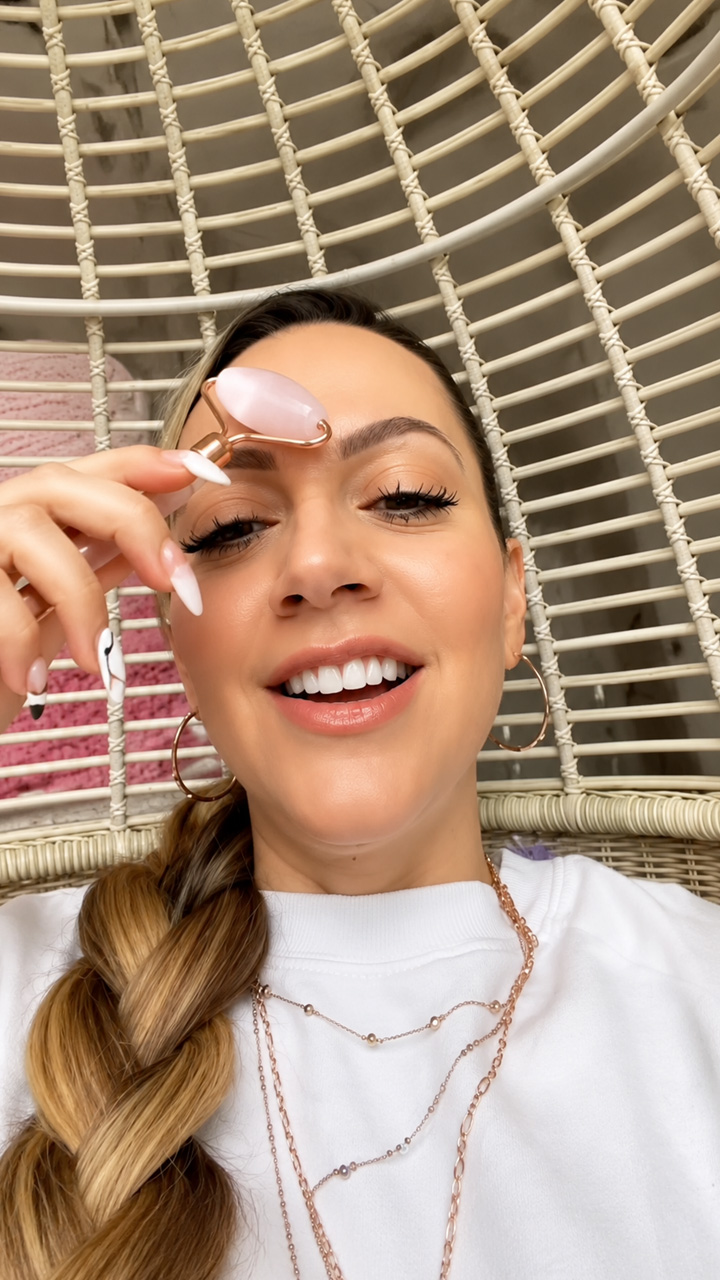 Skincare products and tools used for a fresher-looking face