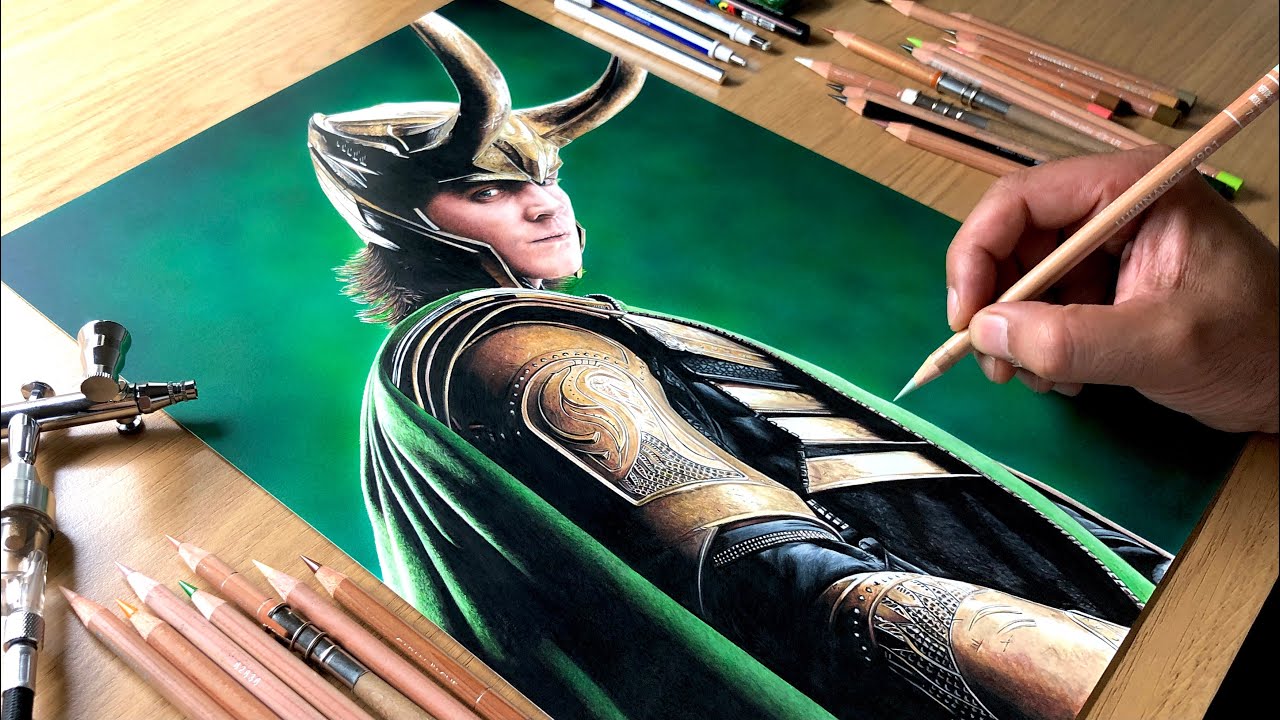 Step-by-step time-lapse Loki drawing